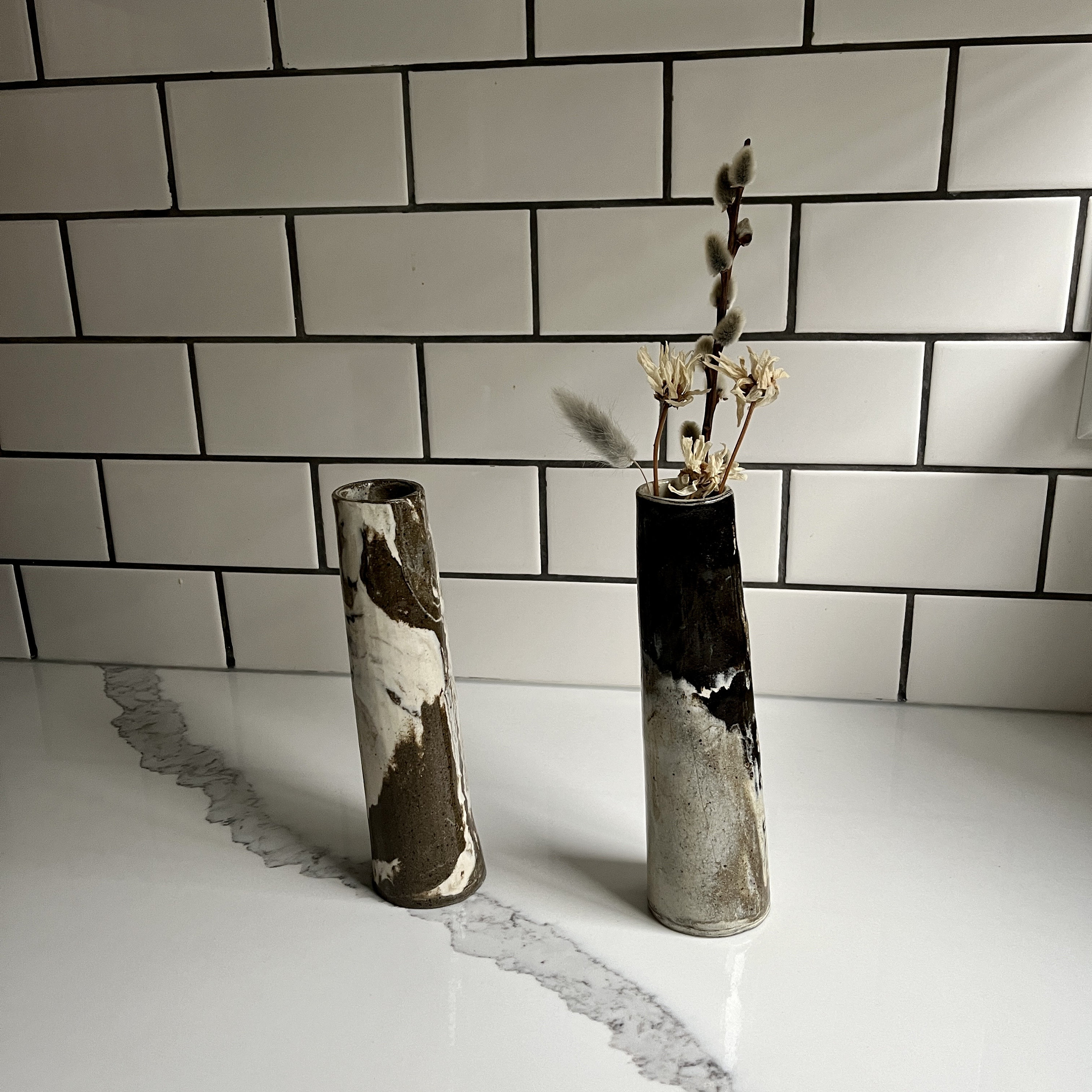 Modern Tall Bud Vase Handmade Marble Clay Bud Vase Stoneware Vase Vase ...