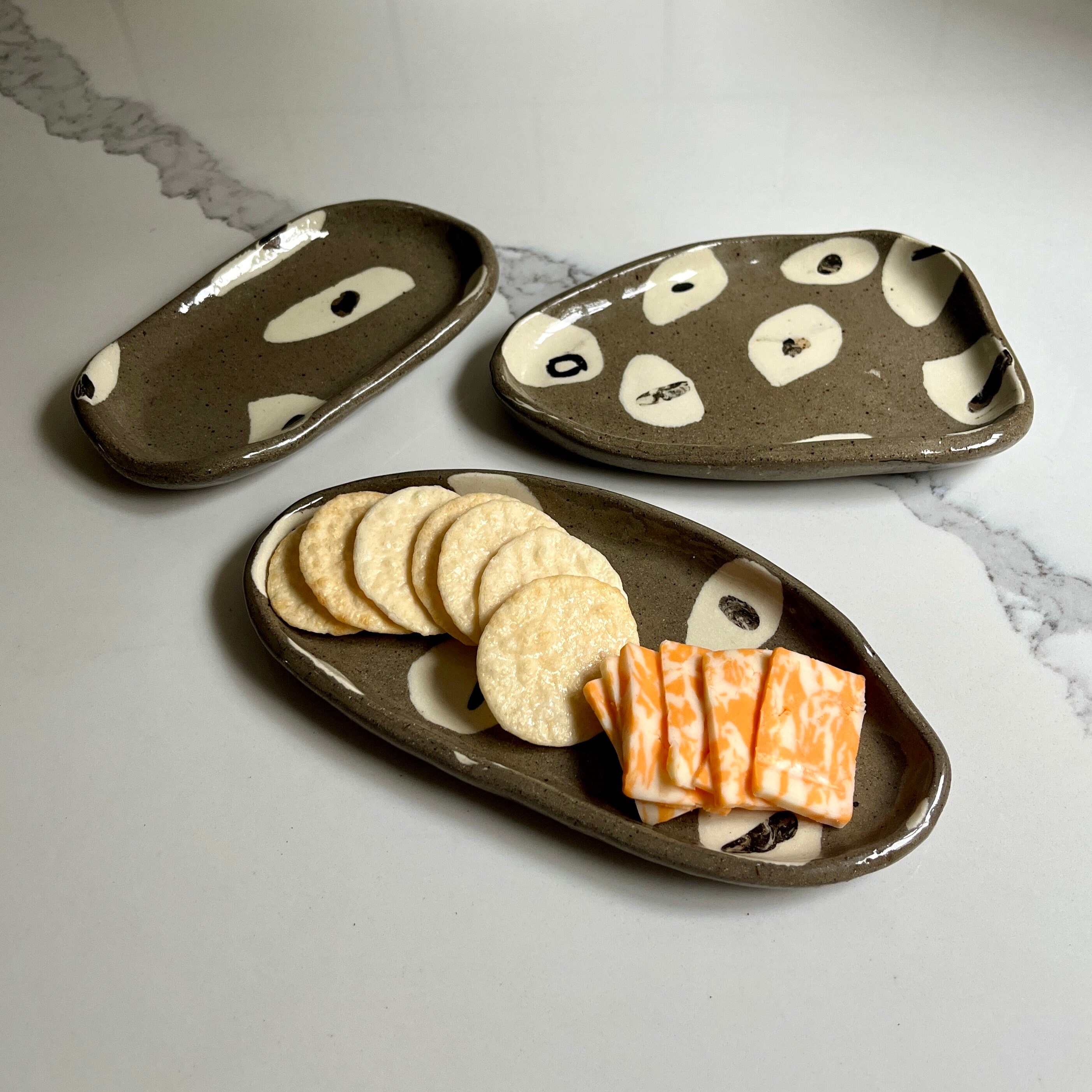 Modern Stoneware Dish Set Organic Edge Eye Dish Set of 3 Unique Pattern ...