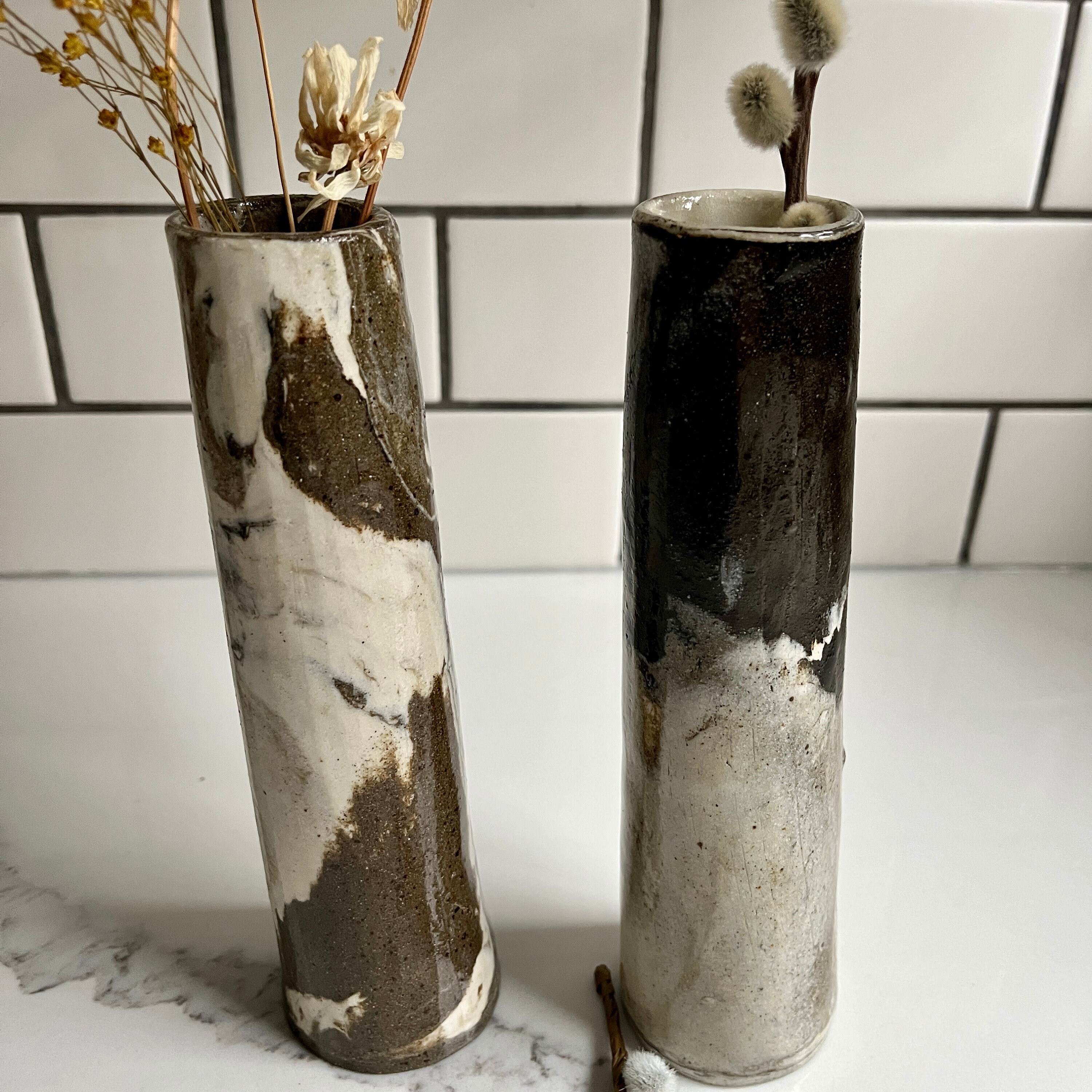 Modern Tall Bud Vase Handmade Marble Clay Bud Vase Stoneware Vase Vase ...