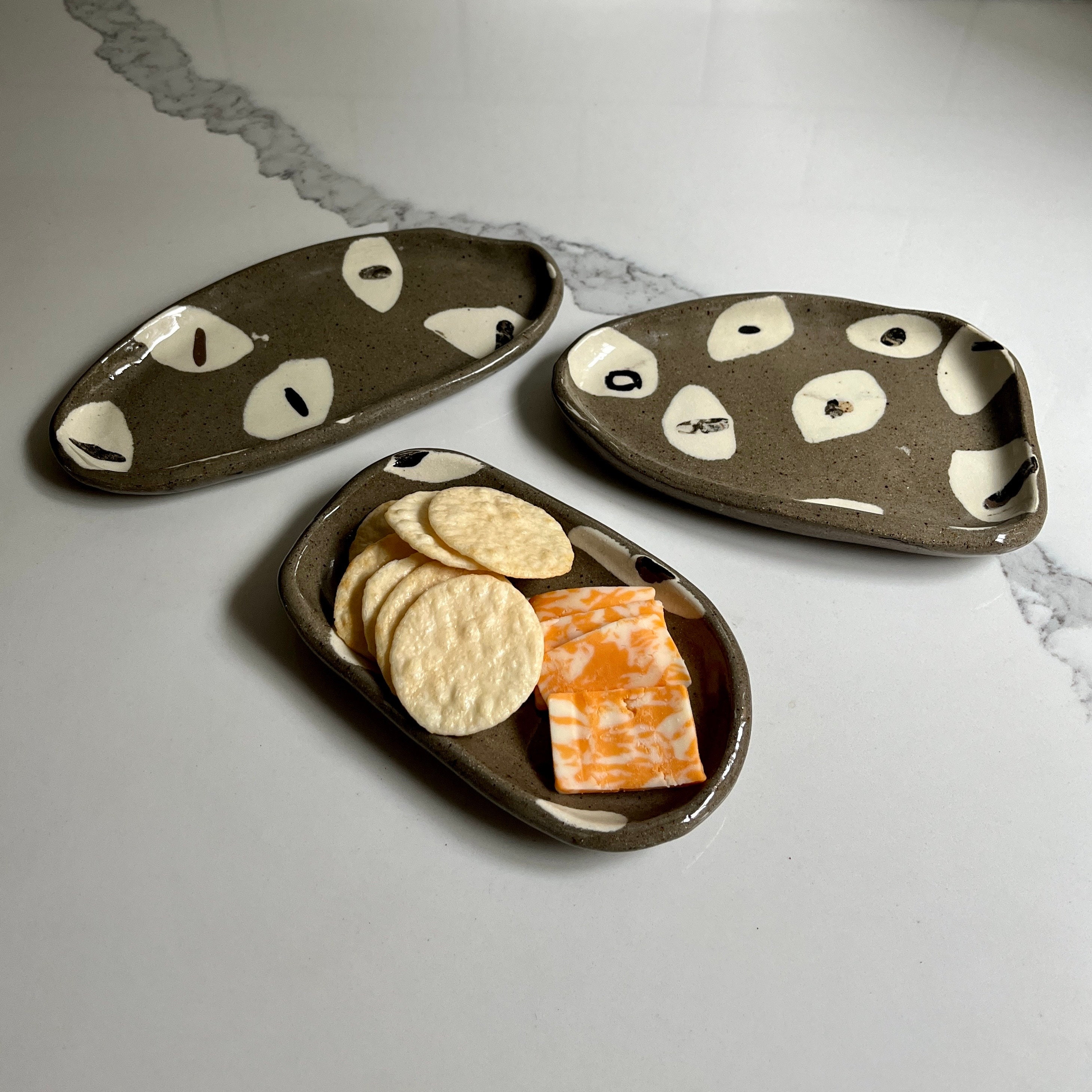 Modern Stoneware Dish Set Organic Edge Eye Dish Set of 3 Unique Pattern ...