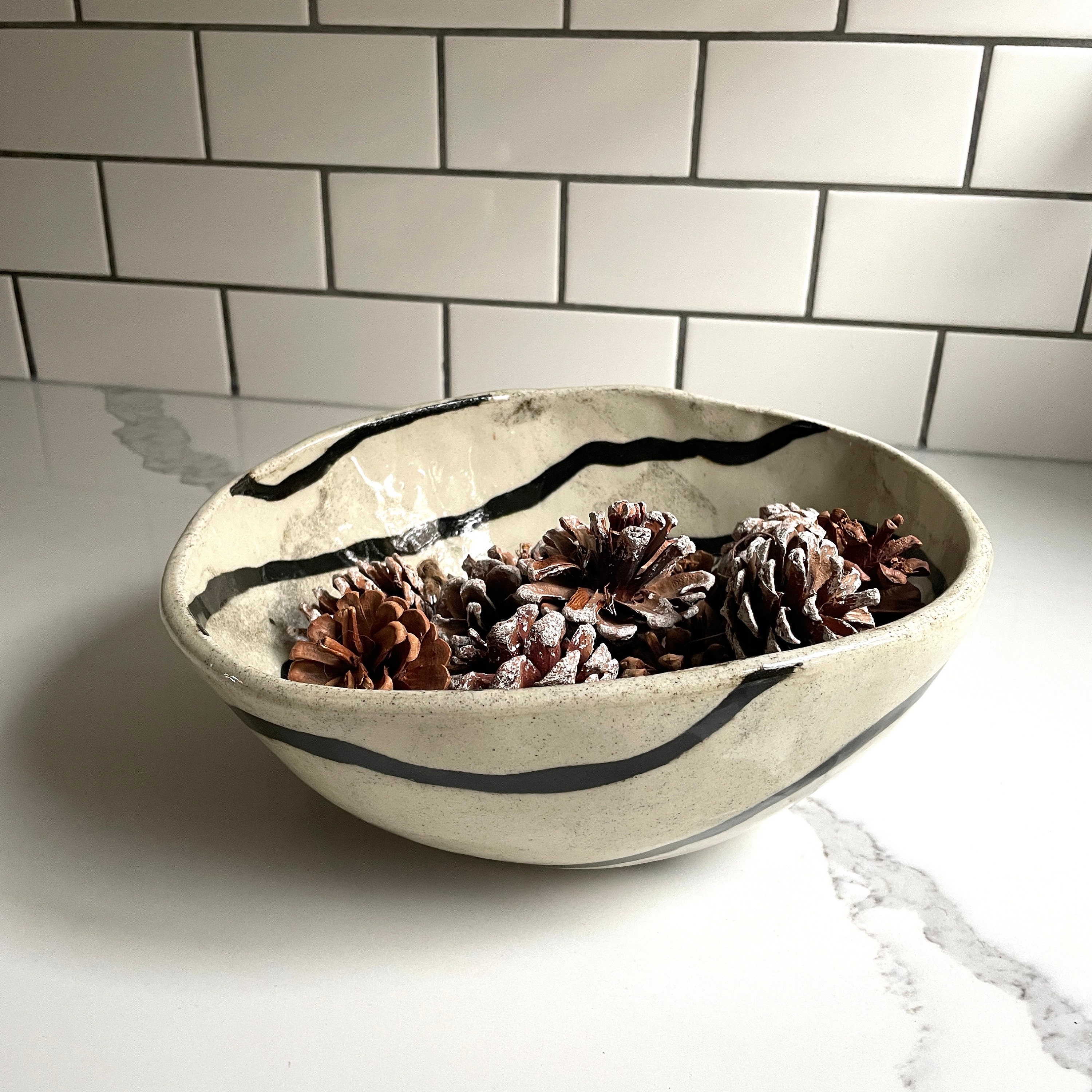 Modern Ceramic Swirl Bowl Ceramic Black & White Bowl Salad - Etsy