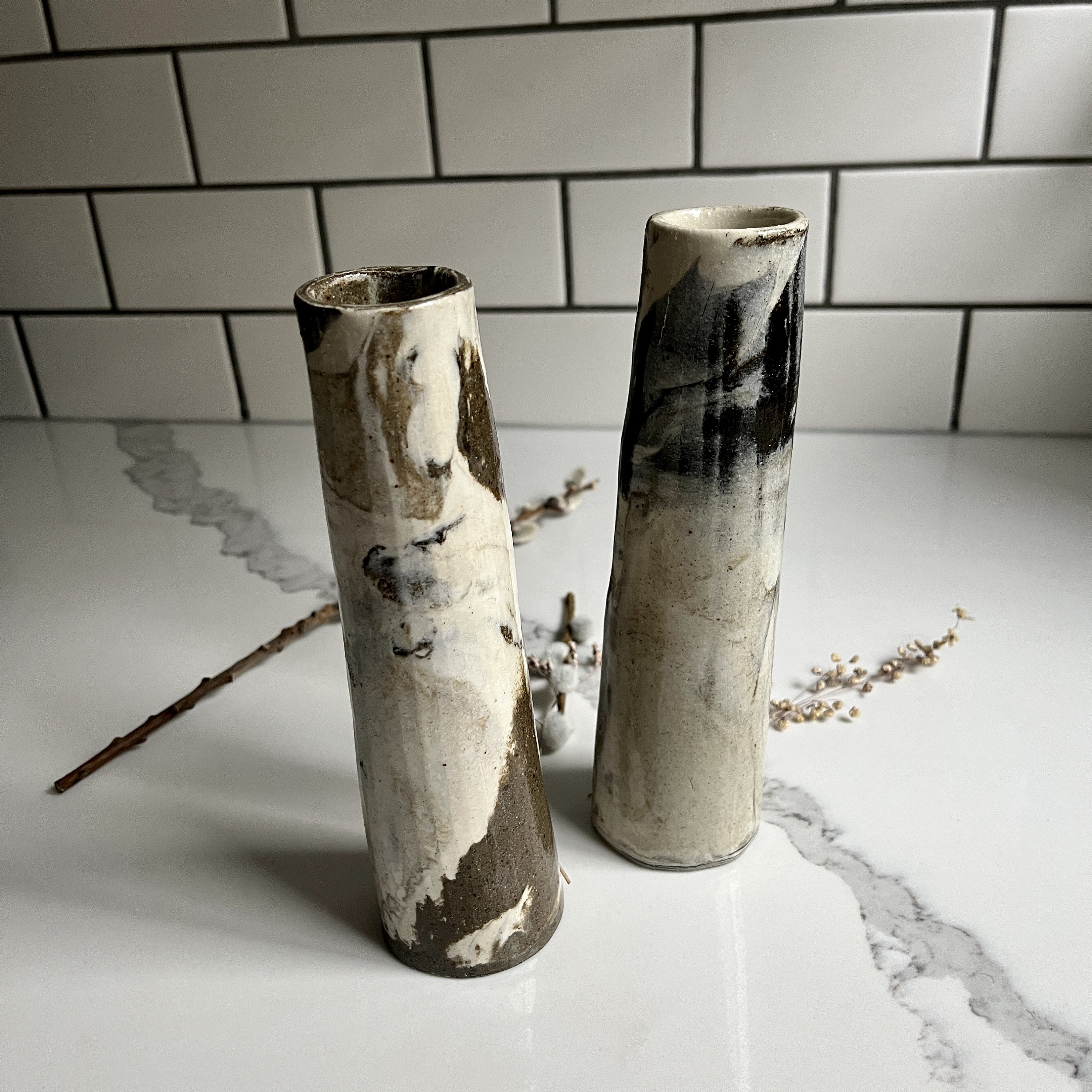 Modern Tall Bud Vase Handmade Marble Clay Bud Vase Stoneware Vase Vase ...
