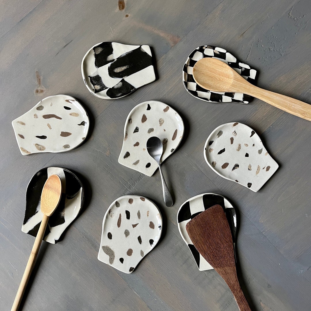 Modern Black & White Ceramic Spoon | Organic Shape Spoon Holder ...