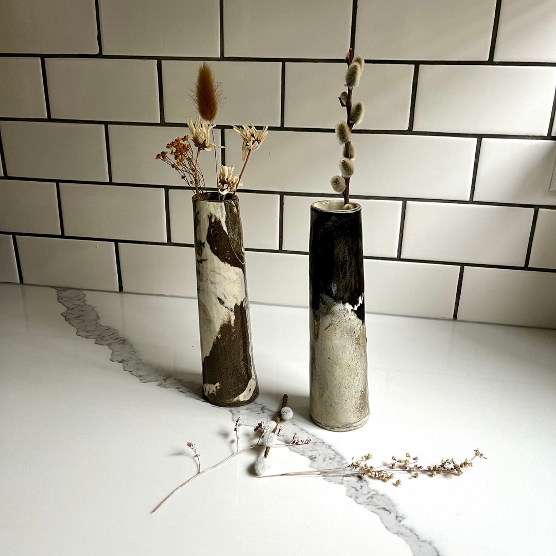 Modern Tall Bud Vase | Handmade Marble Clay Bud Vase | Stoneware Vase ...