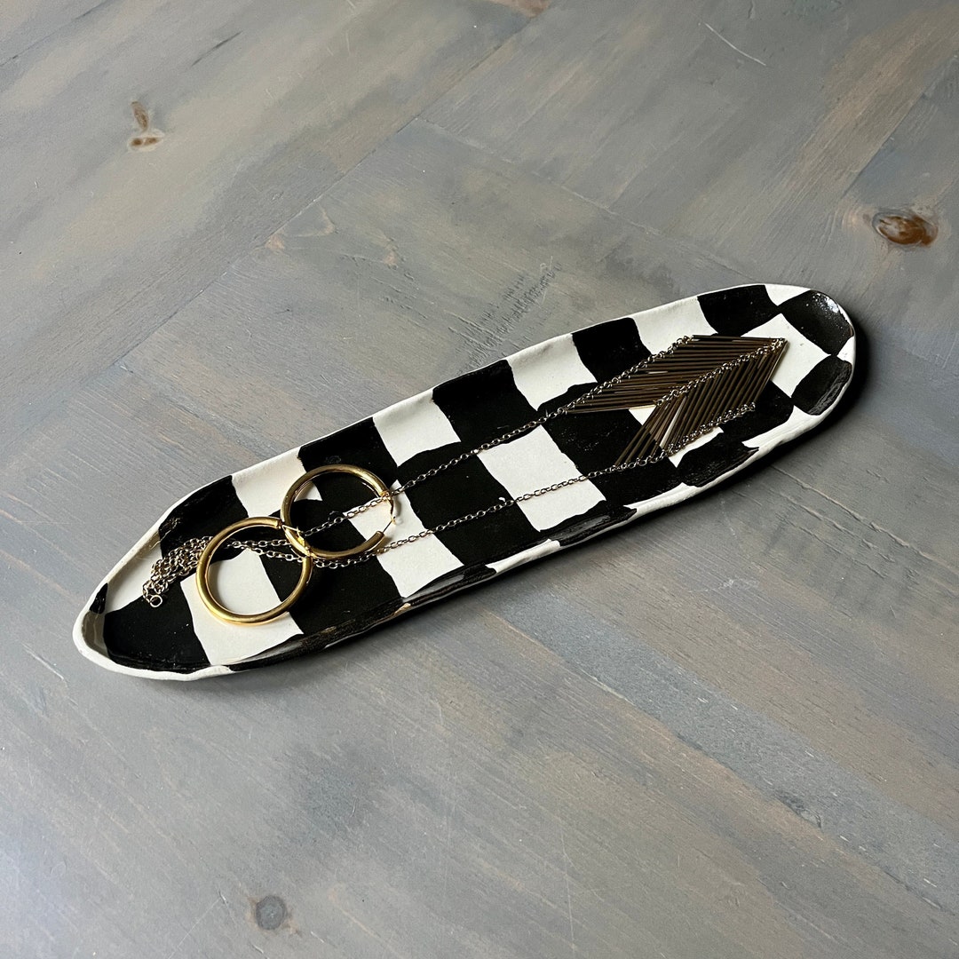 Checkered Ceramic Oval Catchall Modern Dresser Decor - Etsy