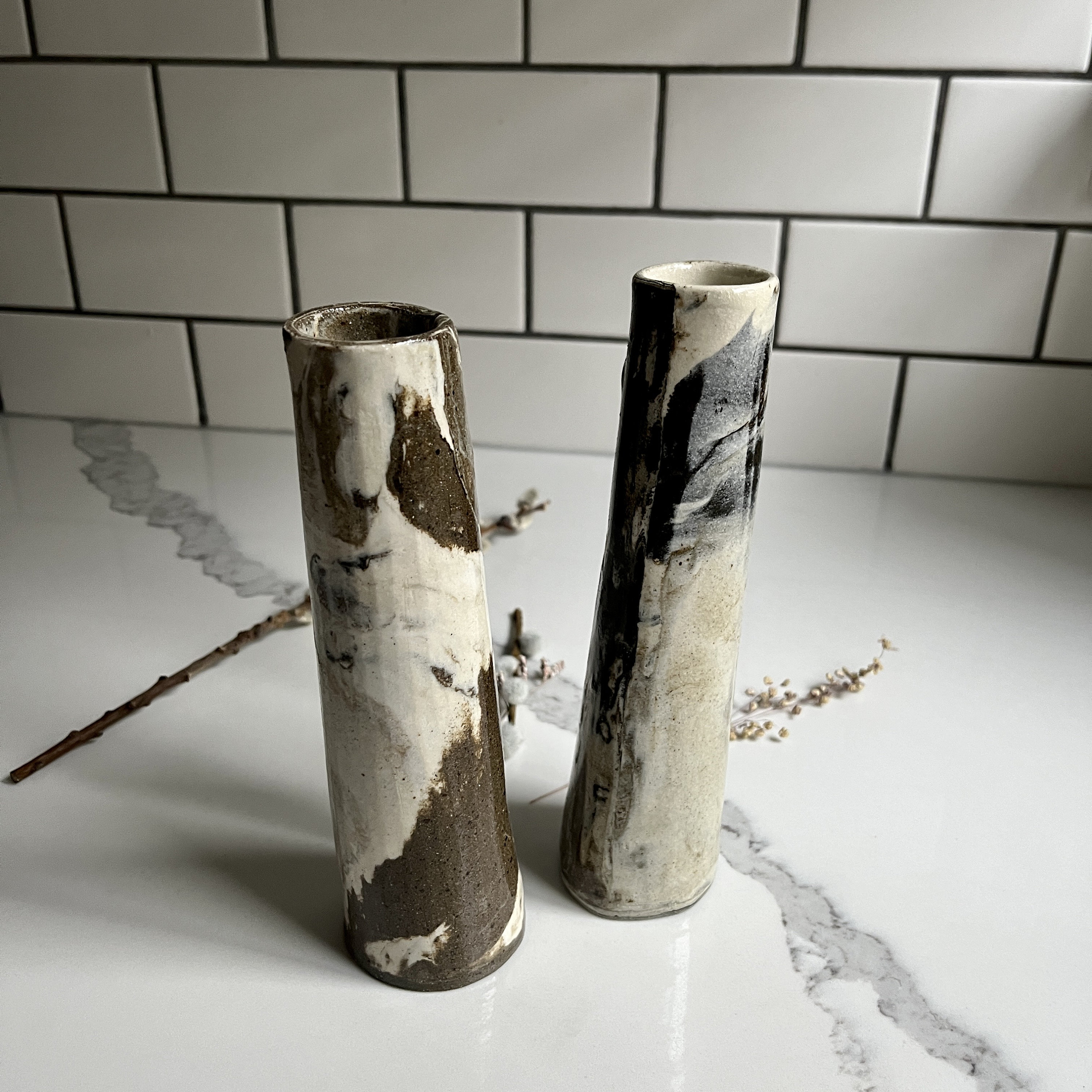 Modern Tall Bud Vase Handmade Marble Clay Bud Vase Stoneware Vase Vase ...