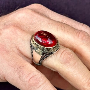 Red Ruby Stone Ring, Red Stone Ring , Men Handmade Silver Ring, Ottoman ...