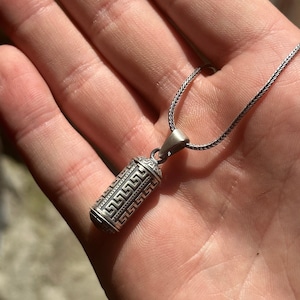 Silver Pill Box Necklace, Prayer Box Pendant , Greek Style Pendant ...