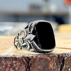 Men Handmade Onyx Stone Ring , Black Onyx Gemstone Ring , Father Day ...