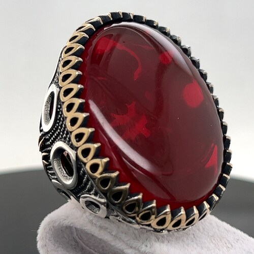 Sterling Silver Mens Ring Red Stone Ring - Etsy