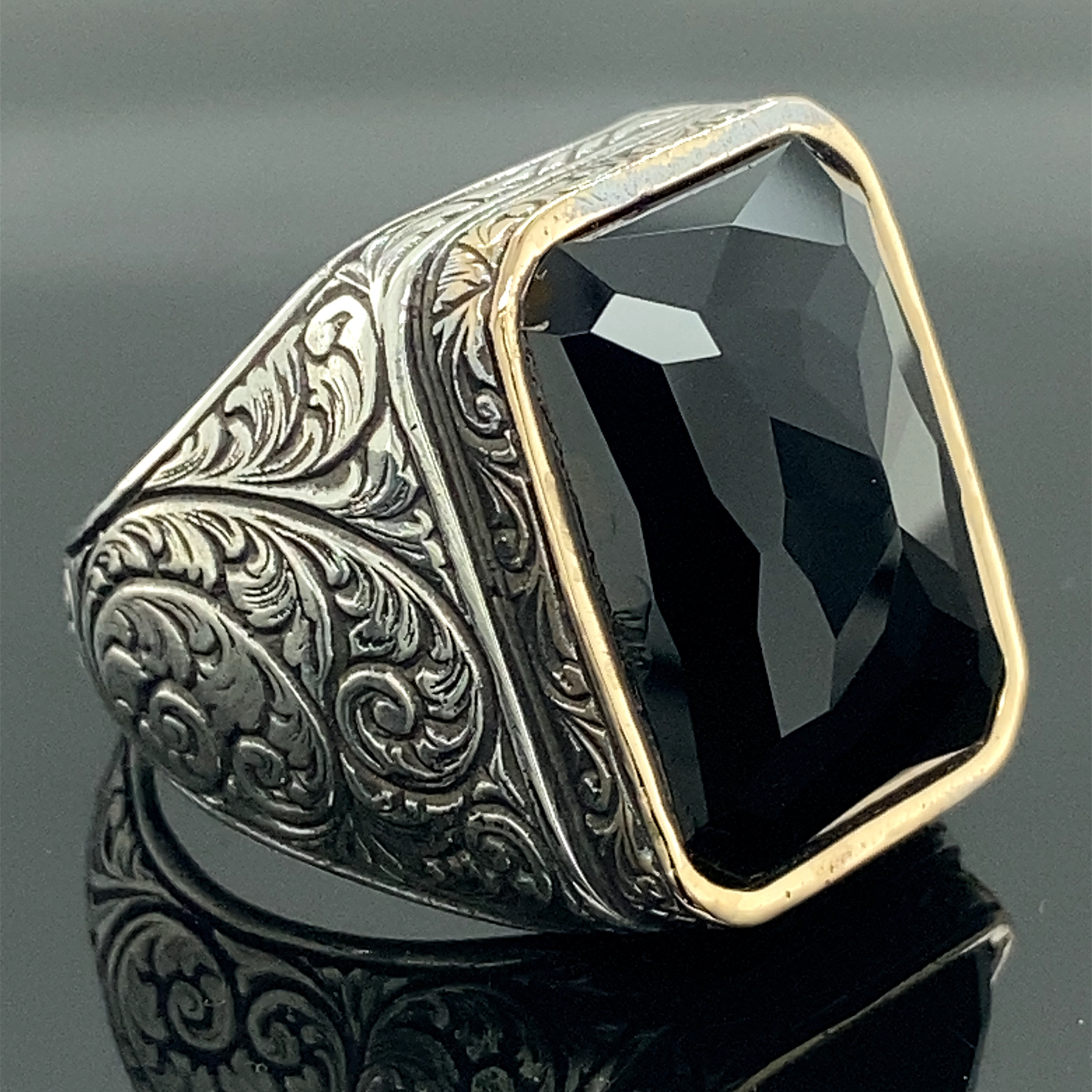 Men Handmade Ring , Black Stone Ring , Onyx Stone Ring , Ottoman Style ...