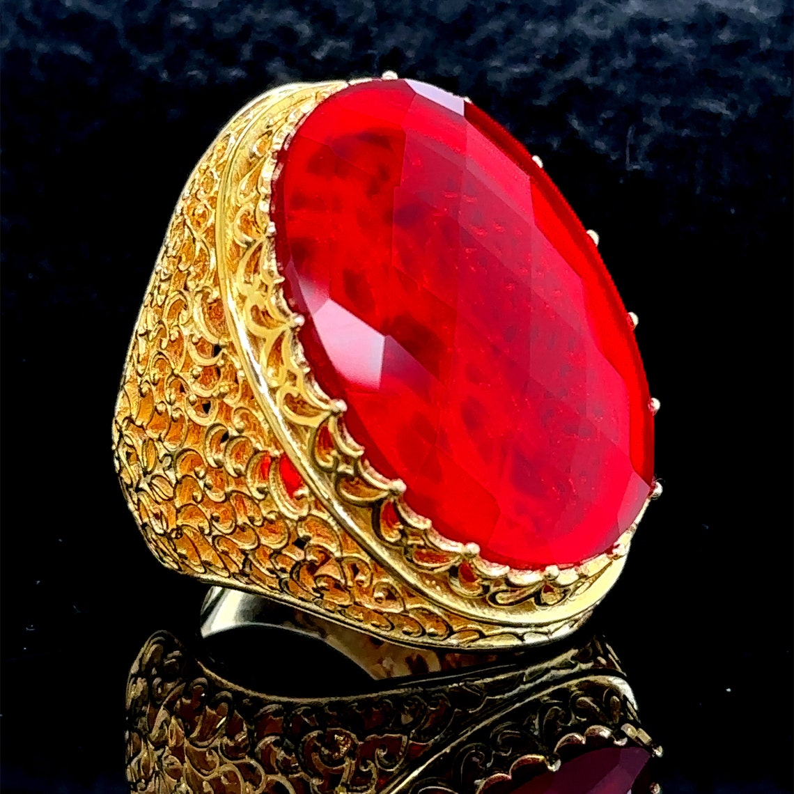 Man Silver Large Ring , Handmade Silver Ruby Stone Ring , Big Red Stone ...