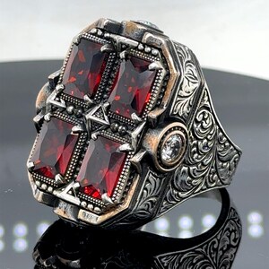 Men Handmade Ruby Stone Large Ring, Ottoman Style Men Ring, Unique Big ...