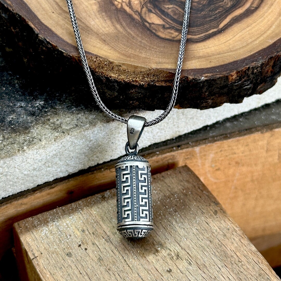 Silver Pill Box Necklace, Prayer Box Pendant , Greek Style Pendant ...