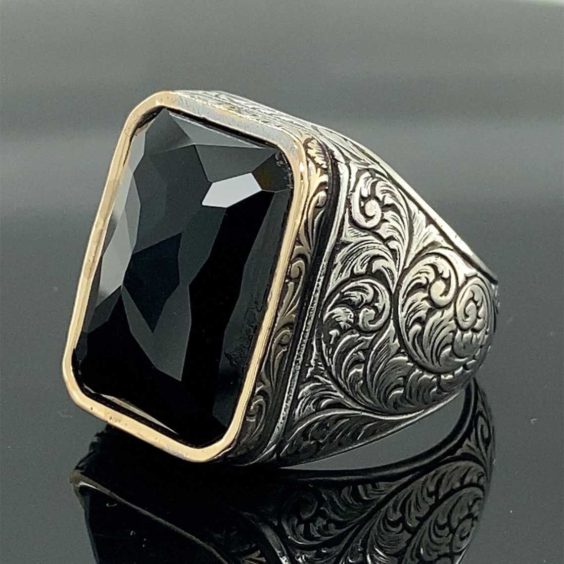 Men Handmade Ring Black Stone Ring Onyx Stone Ring - Etsy