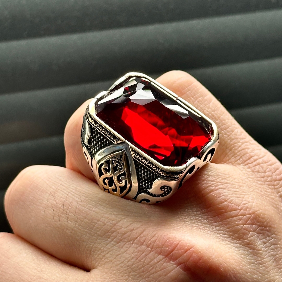 Man Handmade Large Ruby Ring , Ottoman Style Square Ring , Big Red ...