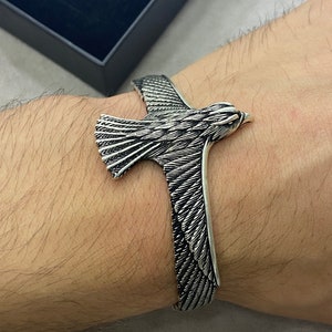 Silver Hawk Bracelet , Hawk Cuff Bracelet , Silver Wildlife Bracelet ...