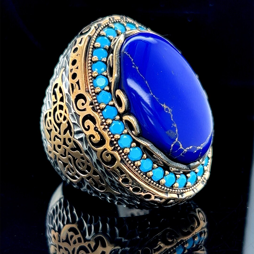 Large Lapis Lazuli Ring, Silver Natural Lapis Ring , Turkısh Handmade ...