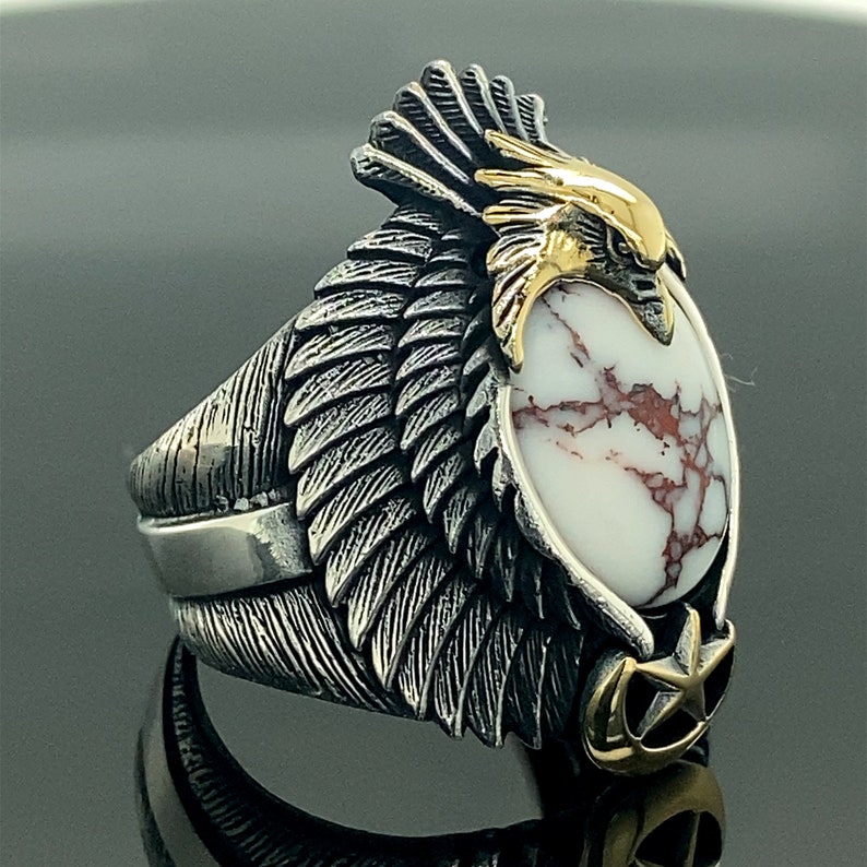 Silver Eagle Ring Men Howlite Stone Ring American Eagle - Etsy