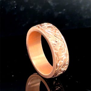 Vintage Rose Gold Engraved Band, Handmade Unique Floral Wedding Band ...