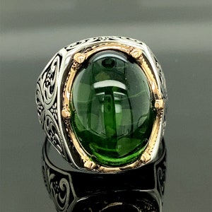 Men Handmade Ring , Green Stone Ring , Sterling Silver Vintage Ring ...
