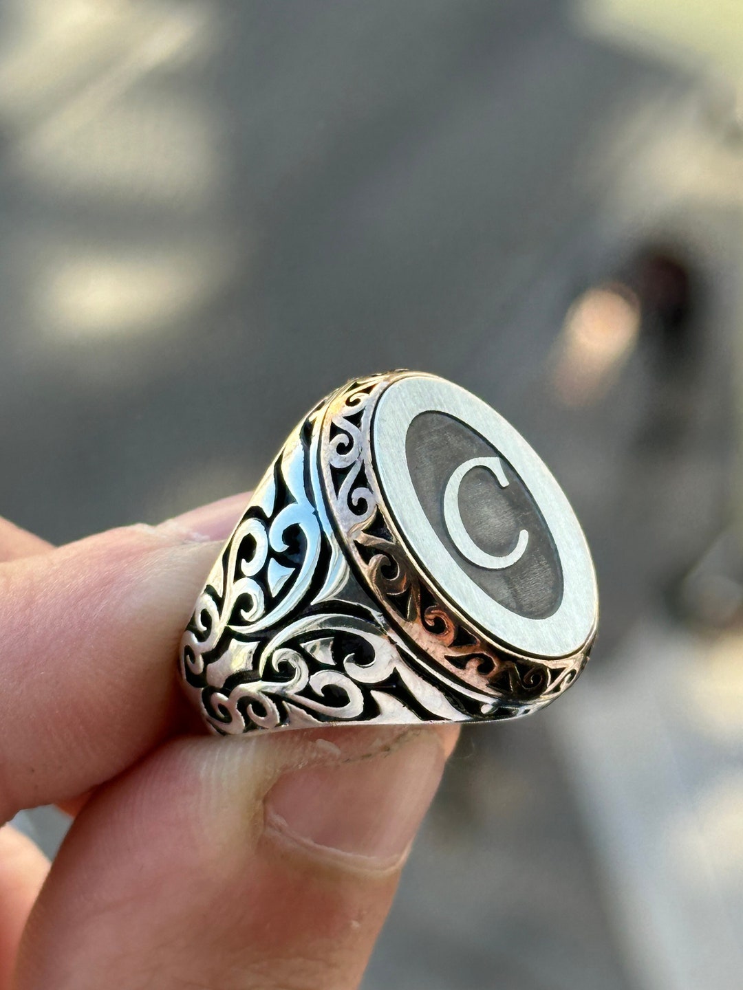 Silver Letter Ring , Custom Personalized Silver Ring , Initial Man's ...