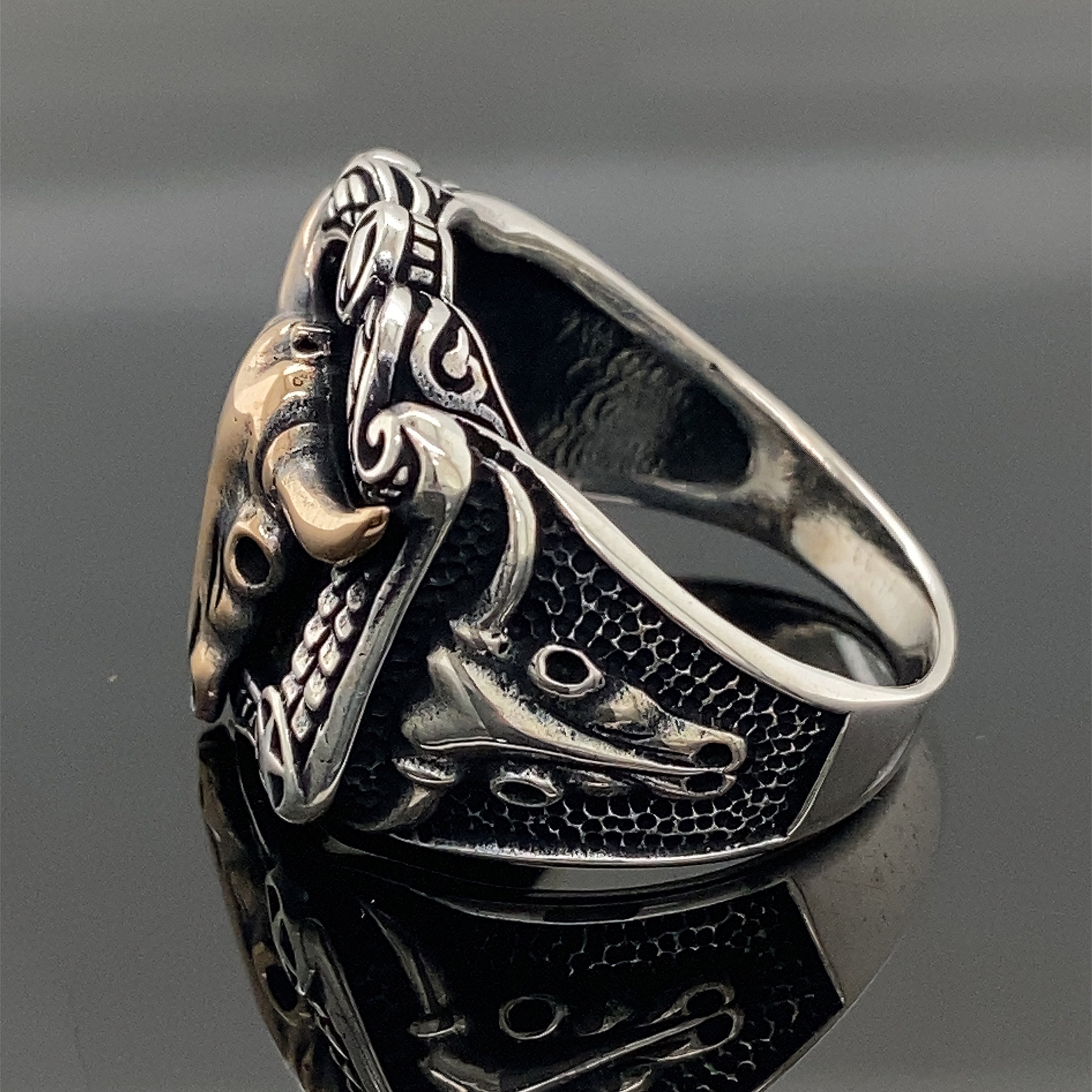 Bull Ring Silver Bull Head Signet Men's Ring Handmade - Etsy