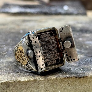 Men Silver Prayer Box Ring, Ayatul Kursi İslamic Ring, Turquoise ...