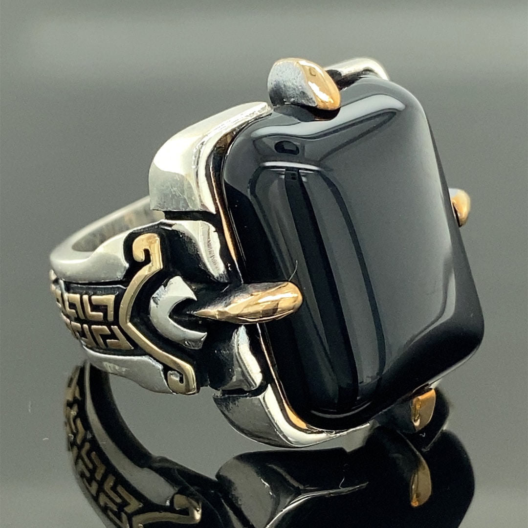 Men Handmade Ring , Onyx Stone Ring , Square Onyx Gemstone Ring ...