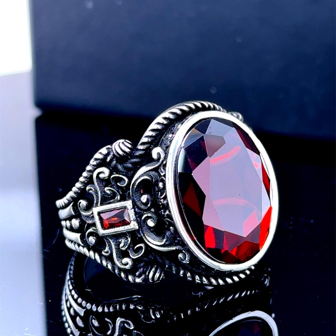 Men Silver Red Garnet Stone Ring, Handmade Men Ring, Ruby Gemstone Men Ring, Men Signet Ring ...