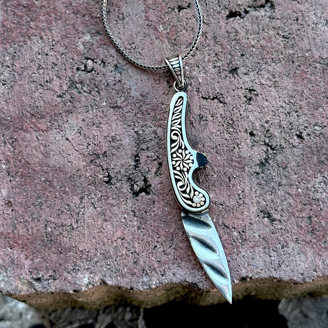 Silver Foldable Dagger Knife Necklace , Silver Dagger Pendant , Gothic ...