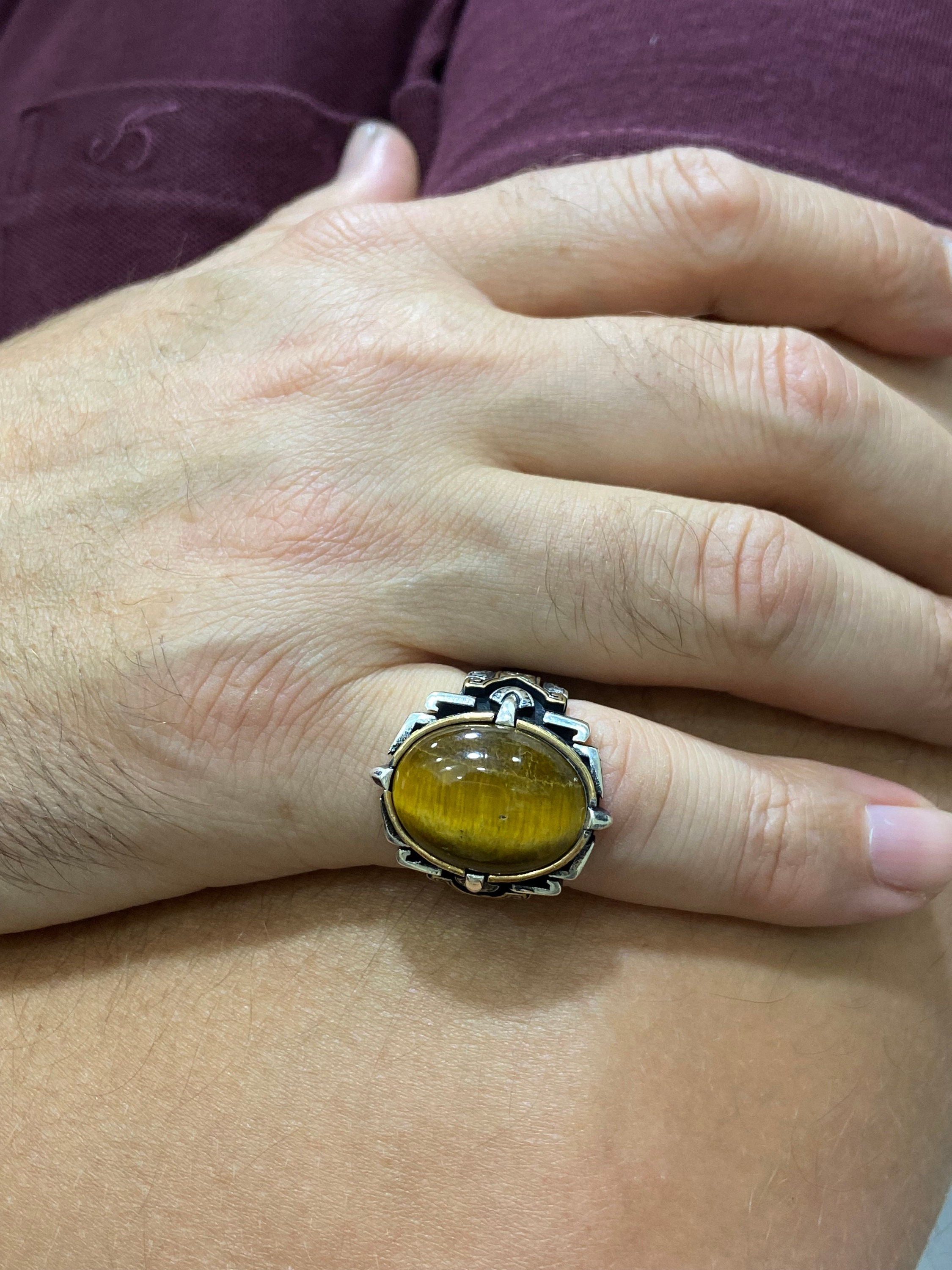 Men Handmade Ring Tiger Eye Stone Ring Tiger Eye Gemstone | Etsy
