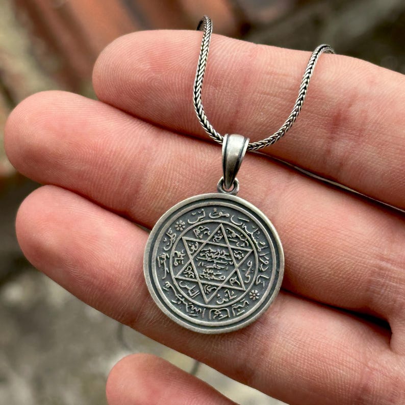Silver Seal of Solomon Necklace, King Solomon Signet Necklace ...