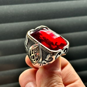 Man Handmade Large Ruby Ring , Ottoman Style Square Ring , Big Red ...