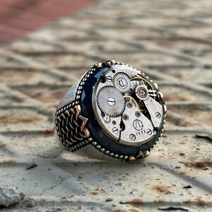 Silver Clock Ring , Silver Watch Mechanism Ring , Swiss Gear Ring ...