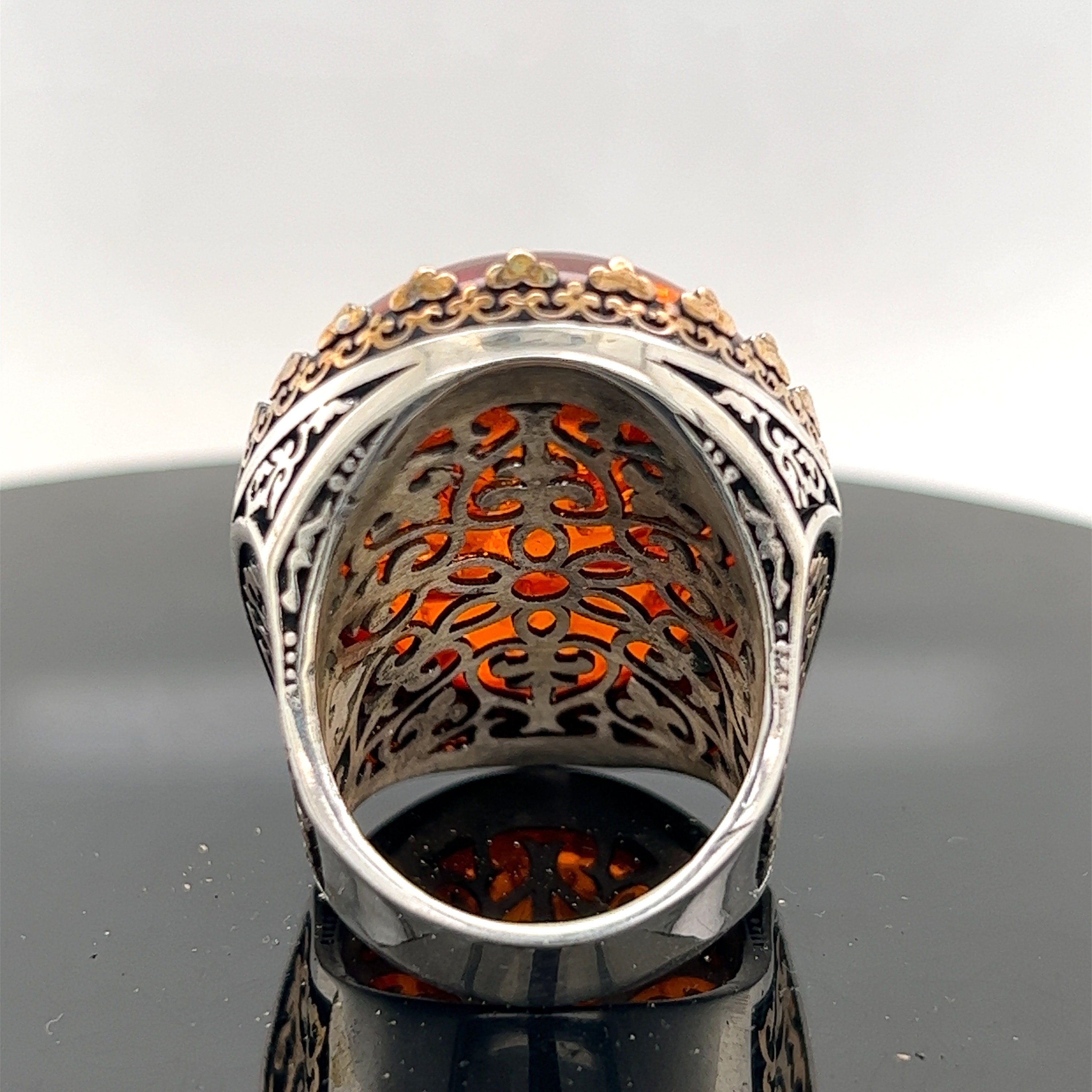 Silver Baltic Amber Ring Large Amber Stone Ring Turkish - Etsy