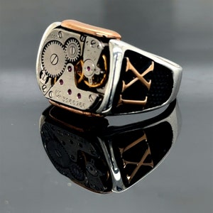 Silver Clock Ring , Clock Mechanism Ring , Swiss Ring , Reversible ...