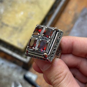 Man Handmade Large Ruby Ring , Square Ottoman Style Square Ring , Big ...