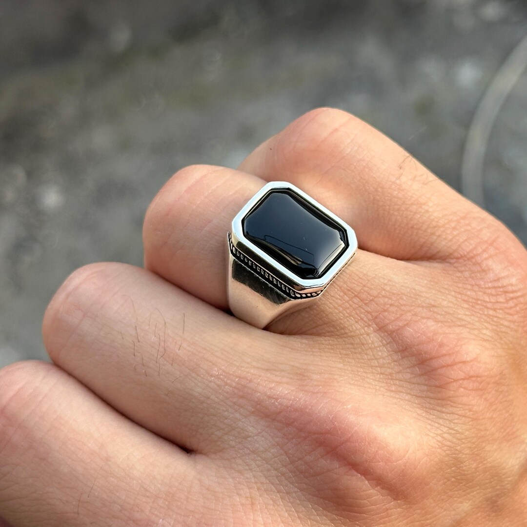 Silver Square Black Onyx Ring , Onyx Signet Ring Classic Handmade Ring ...
