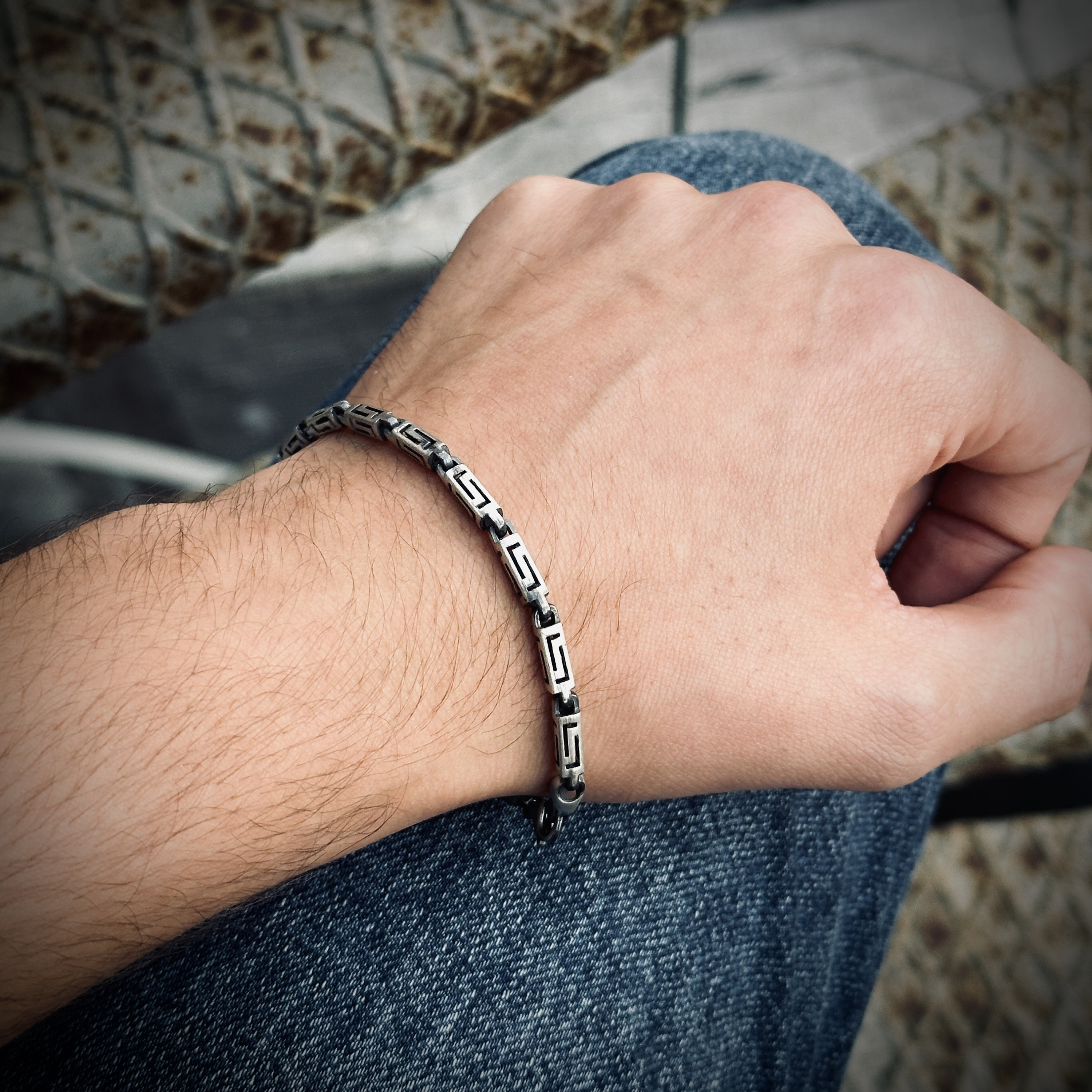 Silver Greek Chain Bracelet , Greek Style Jewelry , Handmade Engraved ...