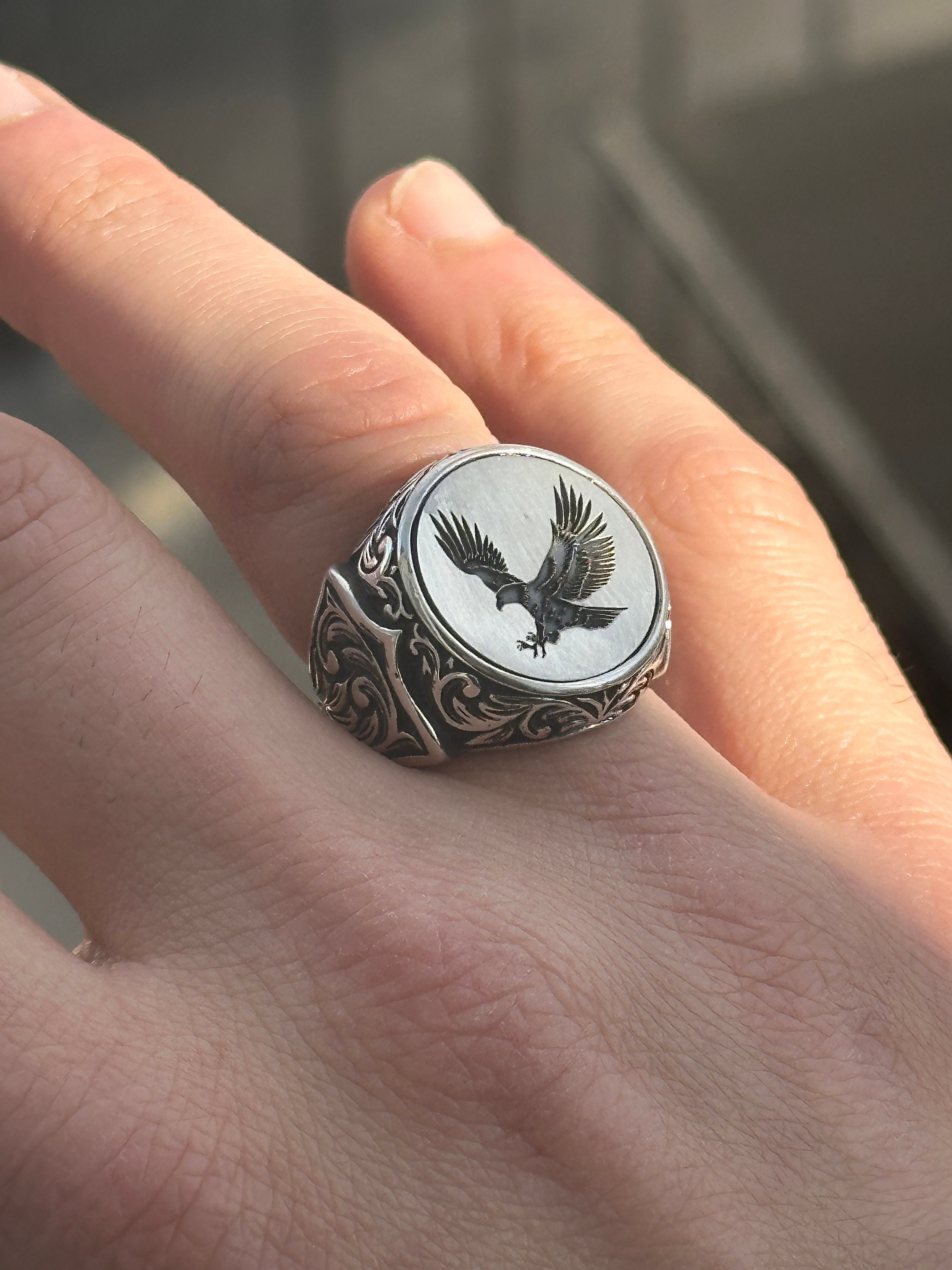 Silver Eagle Signet Ring , Eagle 925 Sterling Silver Ring Silver Eagle Signet Ring , Eagle 925 Sterling Silver Ring
