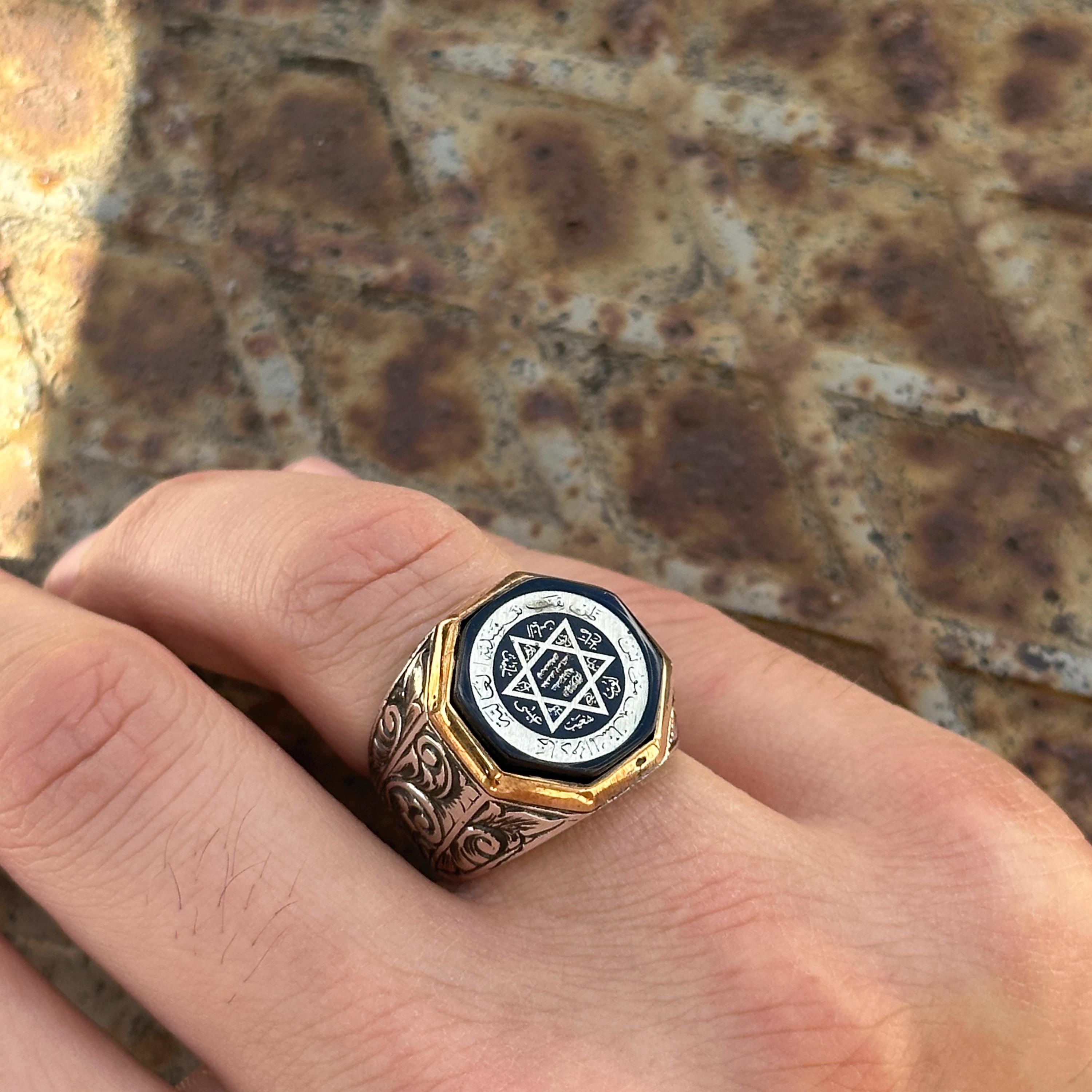 Silver Seal of Solomon Signet Ring , Engraved Star of David Ring ...
