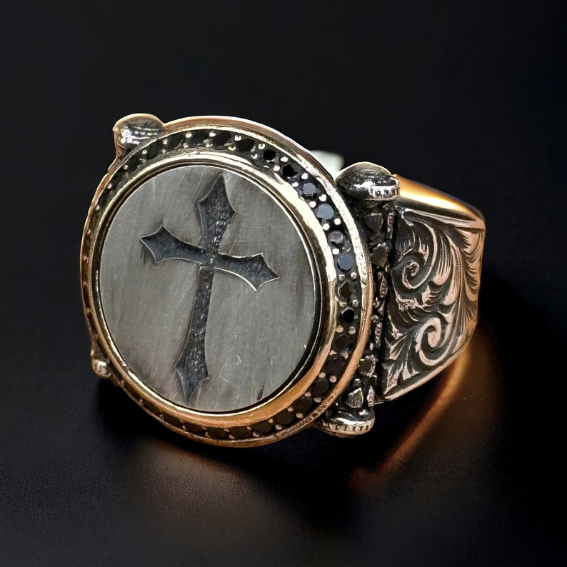 Engraved Silver Cross Ring, Man Signet Ring, Handmade Christian Rings ...