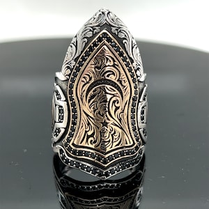 Silver Thumb Ring , Men Archer Ring , Silver Zihgir Ring , Embroidered ...