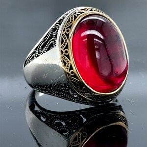 Red Ruby Stone Ring, Red Stone Ring , Men Handmade Silver Ring, Ottoman ...