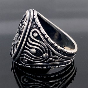 Silver Phoenix Ring , Silver Bird Signet Ring , Onyx Stone Ring ...