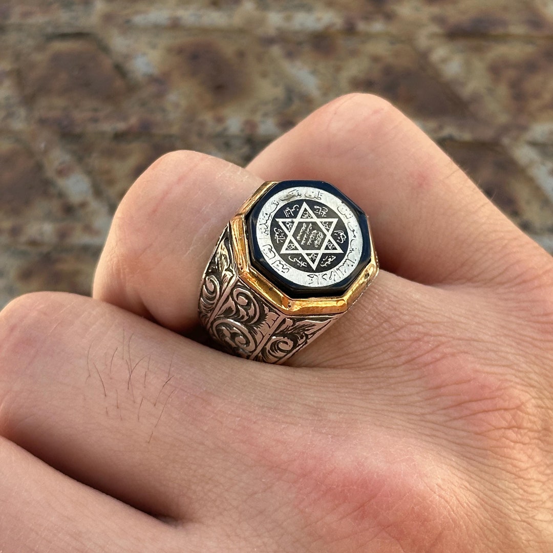 Silver Seal of Solomon Signet Ring , Engraved Star of David Ring ...