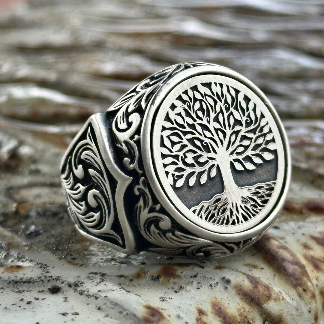 Silver Tree of Life Ring, Family Silver Ring, Tree of Life Yggdrasil ...