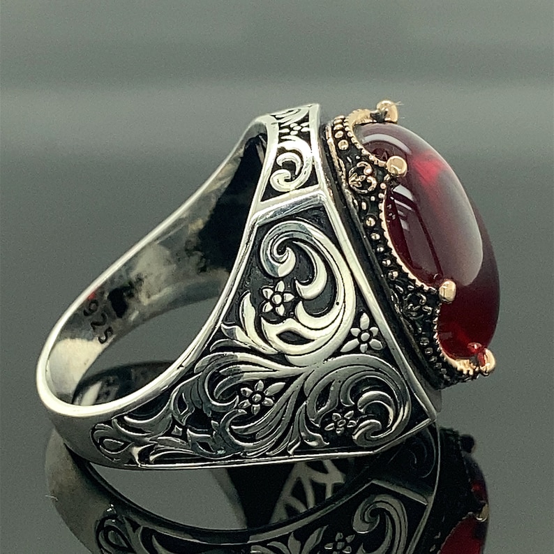 Men Handmade Ruby Stone Ring , Red Stone Ring , Ottoman Style Handmade ...