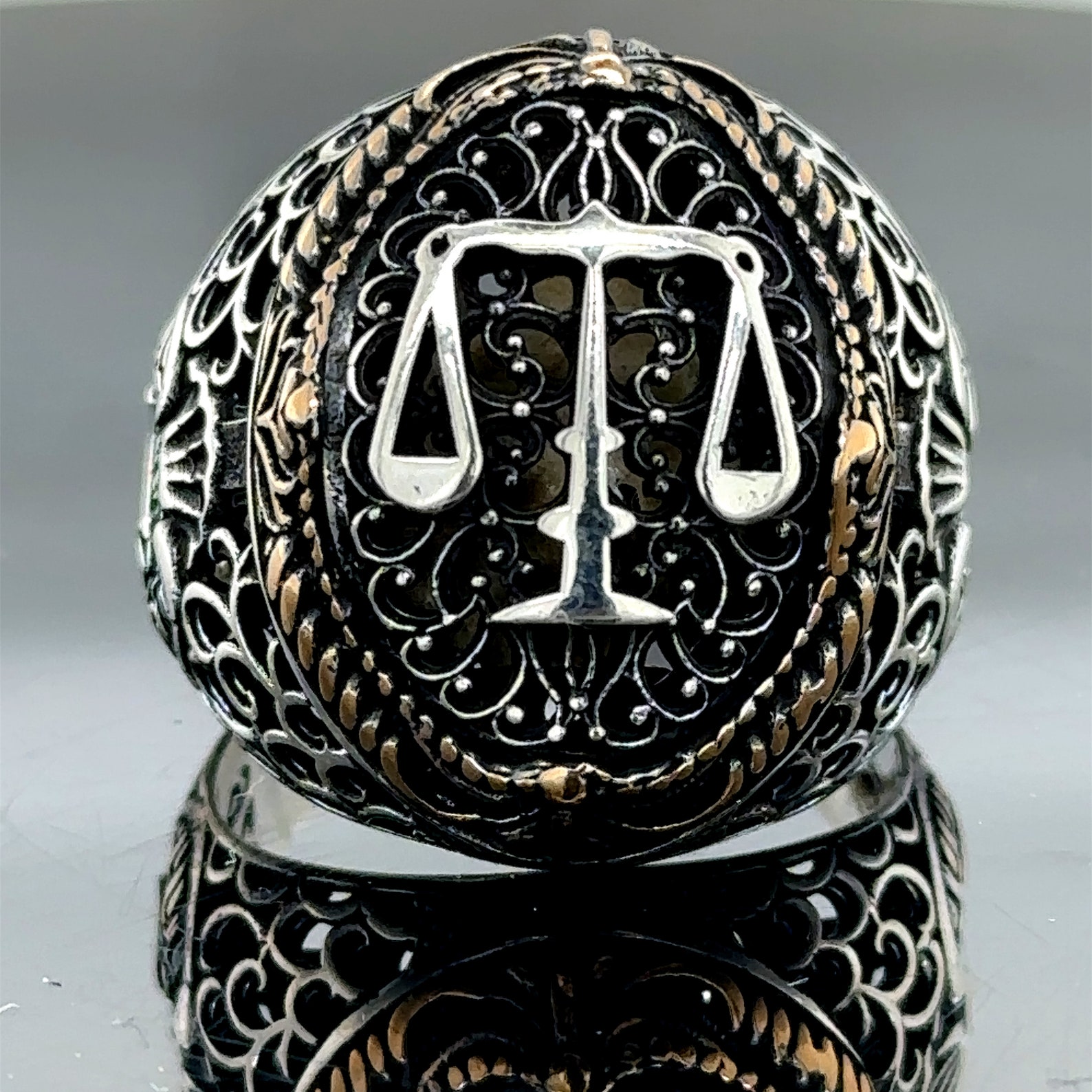 Men Silver Scale Ring , Men Handmade Libra Ring , Silver Lawyer Ring ...